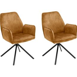 Esszimmerstuhl MCA furniture "Ottawa mit Armlehne", gelb (curry, metall schwarz matt lackiert), B:60cm H:89cm T:64cm, 100% Polyester, Stühle, Vintage Veloursoptik mit Keder, Stuhl belastbar bis 120 Kg