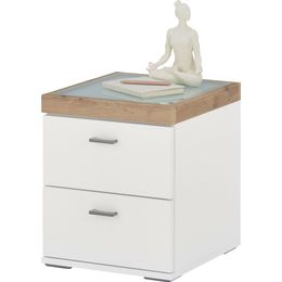 Nachtschrank "Lancaster Dielen", weiß (weiß matt mit eiche artisan), B:40,7cm H:47cm T:43,5cm, Spanplatte, SET ONE BY Musterring, Schränke, inklusive LED-Beleuchtung, in 2 Farben erhältlich, B 41 x H 47 cm