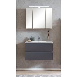 Badmöbel-Set Welltime "Sölden", grau (matt grau), B:80cm H:200cm T:47cm, MDF, Kastenmöbel-Sets