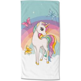 Strandtuch Good Morning "Dash", bunt (multi), B:75cm L:150cm, Microfaser, Obermaterial: 100% Polyester, Handtücher, Mikrofaser, 75x150, Schnelltrocknend, Strand, Kind, Mädchen, Einhorn