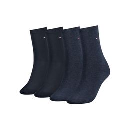 Socken Tommy Hilfiger "TH WOMEN 4P SOCK ECOM", Damen, Gr. 39-42, blau (jeans), Baumwollmischung, unifarben, normal, Socken Socken, mit Logostickerei