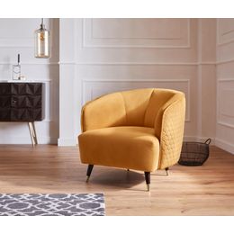 Sessel Home Affaire "Oradea Cocktailsessel", gold, B:85cm H:78cm T:87cm, Samtoptik (100% Polyester), Sessel, Lounge-Sessel Einzelsessel, mit eleganter Steppung auf Rückseite der Rückenlehne