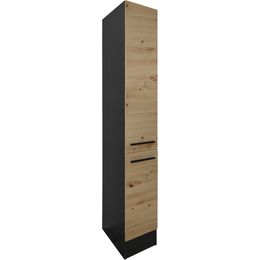Vorratsschrank BASIC BY BALCULINA "Jazz 30er Vorratsschrank, Küchenschrank BxHxT 30x211x57 cm", schwarz (artisan eiche, anthrazit), B:30cm H:211cm T:57cm, Holzwerkstoff, Schränke, Vorratsschrank mit 1 Tür, 1 Auszug und 2 Einlegeböden