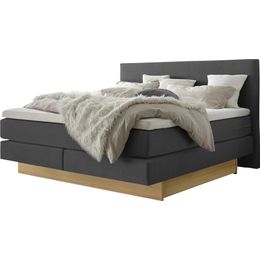 Boxspringbett Hasena "Denver", braun (anthrazit, eiche bianco), B:148cm L:210cm, Komplettbetten, Boxspringbett, Boxspringbett, Sockel, zwei Bettkästen inkl. gedämpftem Selbsteinzug