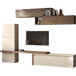 Wohnwand Inosign "INFINITY, 7tlg. Breite 280 cm, moderne Mediawand (Lowboard", cashmere, mercure nb holzstruktur, B:280cm T:40cm, Kastenmöbel-Sets, T-Boden, 2x Hängewürfel, Würfel-Element, 2 Hängeschrank)
