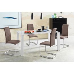 Essgruppe Inosign "Normadora", weiß (weiß, cappucino,), Microfaser, Sitzmöbel-Sets, mit Glastisch, Freischwinger belastbar bis 120 KG