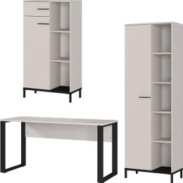 Büromöbel-Set Germania "GW-Rovigo", beige (kaschmir, schwarz), B:308cm H:190cm T:60cm, Metall, Spanplatte, Arbeitsmöbel-Sets, Schreibtisch mit Knieblende, Made in Germany