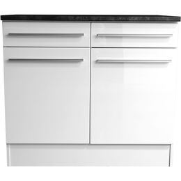 Unterschrank BASIC BY BALCULINA "Jazz 100er Unterschrank, Küschenschrank BxHxT 100x90x60 cm", weiß (weiß hochglanz, weiß matt), B:100cm H:90cm T:60cm, Holzwerkstoff, Schränke, Unterschrank mit 2 Türen, 2 Schubkästen und 2 Einlegeböden