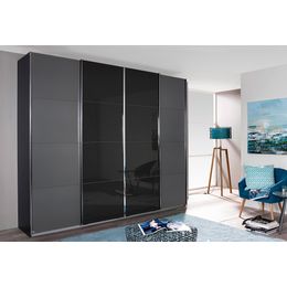 Schwebetürenschrank Rauch "Kleiderschrank Schrank Garderobe Wäscheschrank Ankleide SYNCRONO", grau (graumetallic, basaltglas), B:361cm H:230cm T:62cm, Schränke, mit Synchronöffnung