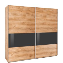 Schwebetürenschrank wimex "Bramfeld TOPSELLER Kleiderschrank", braun (plankeneiche, absetzung grauglas), B:225cm H:236cm T:64cm, Schränke, mit Glaselementen und zusätzlichen Einlegeböden, Topseller