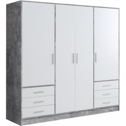 Kleiderschrank FORTE "Jupiter, Made in Europe, mit Schubladen", grau (beton, weiß), B:207cm H:200cm T:60cm, FSC-zertifizierter Holzwerkstoff, Schränke, Drehtürenschrank, Stauraum, 2 Breiten, 4 Farben, Schubladen, variable Einlegeböden