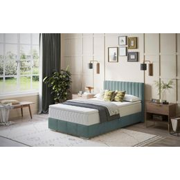 Boxbett Inosign "Thor mit Bettkasten, inkl. Matratze, Topseller", blau (velvet 87 petrol), B:126cm L:208cm, Komplettbetten, Boxspringbett, Topper und Zierkissen, in verschiedenen Härtegraden verfügbar