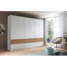 Drehtürenschrank Rauch "Winnipeg", weiß (weiß, eiche), B:271cm H:210cm T:56cm, Holzwerkstoff, Schränke, grifflose Front, Schubkästen m. Griffmulde, auch mit Beleuchtung