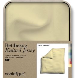 Bettbezug Schlafgut "Knitted Jersey uni, aus Bio-Baumwolle mit Elasthan, Reißverschluss", gelb (gelb mid), B:200cm L:200cm, Jersey, Obermaterial: 95% Baumwolle, 5% Elasthan, Bettbezüge, bügelfrei, Mix & Match Bettwäsche: passender Kissenbezug erhältlich