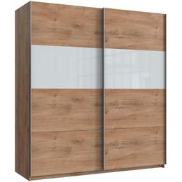 Schwebetürenschrank wimex "Bramfeld TOPSELLER Kleiderschrank", braun (plankeneiche, absetzung weißglas), B:180cm H:198cm T:64cm, Schränke, mit Glaselementen und zusätzlichen Einlegeböden, Topseller