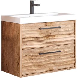 Waschtisch Welltime "Canada", braun (wotan eiche, wotan eiche), B:60cm H:50cm T:35cm, FSC-zertifizierter Holzwerkstoff, MDF, Waschtische, Badmöbel Wellenstruktur inkl. Becken, Breite 60cm Waschplatz