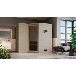 Sauna Karibu "Sanna 2", beige (naturbelassen), ohne Ofen, (ohne Ofen), Saunen, ohne Ofen