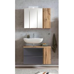Badmöbel-Set Welltime "Sölden", grau (matt grau), B:85cm H:200cm T:35cm, MDF, Kastenmöbel-Sets