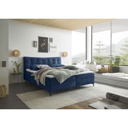 Boxbett ED EXCITING DESIGN "Melrose", blau (dunkelblau), B:162cm L:210cm, 100% Polyester, Komplettbetten, Boxspringbett, inkl. Topper