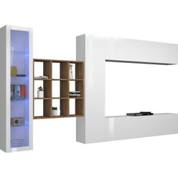Wohnwand Inosign "Maruska", weiß (weiß hochglanz, weiß hochglanz), B:350cm H:180cm T:30cm, Spanplatte, Kastenmöbel-Sets
