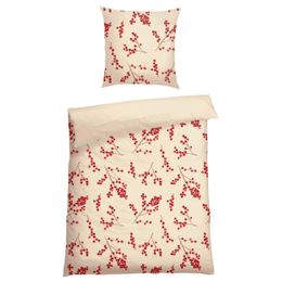 Wendebettwäsche Schiesser "Rowan aus weicher Baumwolle in wunderschönem Beerenprint", weiß, B/L: 135cm x 200cm, 1 Stk., 1 Stk., Feinbiber, B/L: 80cm x 80cm, 2 Stk., Feinbiber, Obermaterial: 100% Baumwolle, Bettwäsche, Made in Green