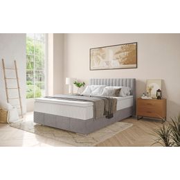 Boxbett Inosign "Thor mit Bettkasten, inkl. Matratze, Topseller", grau (stripes 8637 warm grau), B:146cm L:208cm, Komplettbetten, Boxspringbett, Topper und Zierkissen, in verschiedenen Härtegraden verfügbar