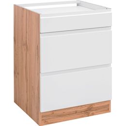 Umbauschrank KOCHSTATION "KS-Bruneck", braun (wotaneiche, weiß matt), B:60cm H:82cm T:60cm, Holzwerkstoff, Schränke, Kochfeldumbauschrank Umbauschrank, Kochfeldumbauschrank >>Bruneck<< 60 cm breit, hochwertige MDF-Fronten