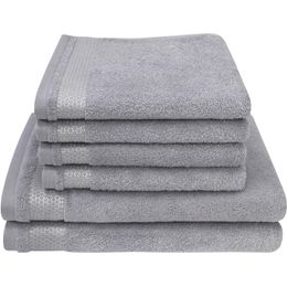 Handtuch Set Dyckhoff "Gloss", silber, 6 Stk., Walkfrottier, Walkfrottier, Obermaterial: 100% Baumwolle, Handtuch-Sets, 4 Handt&uuml;cher (50x100cm), 2 Duscht&uuml;cher (70x140cm)