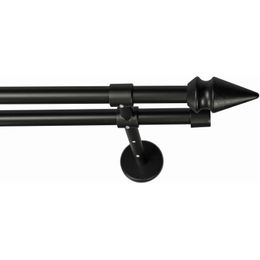 Gardinenstange Garesa "SPYRNA", schwarz, L:320cm &Oslash;:16mm, Holzwerkstoff, Metall, Gardinenstangen, Vorhanggarnitur, verl&auml;ngerbar, Spitze, ohne Ringe