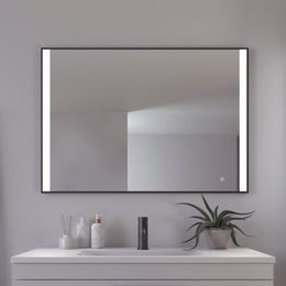 Badspiegel Loevschall "Libra Quadratisch, Badzimmerspiegel mit LED Beleuchtung", silber (weiß), Spiegel, B/H/T: 100cm x 70cm x 2,9cm, Spiegelglas, Touchpanel für Lichtsteuerung, Dimmbar Spiegel, Dänisches Design, B:100cm H:70cm T:2,9cm