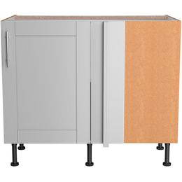 Eckunterschrank KOCHSTATION "KS-Ahus", grau (hellgrau matt, wildeiche nachbildung), B:100cm T:58,4cm, Schränke, Küchenunterschrank, Breite 100 x 65 cm