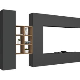 Wohnwand Inosign "Maruska", grau (anthrazit, anthrazit), B:320cm H:180cm T:30cm, Spanplatte, Kastenmöbel-Sets