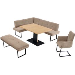 K+w Komfort & Wohnen Essgruppe K+W KOMFORT & WOHNEN "Giacomo III", beige (sahara,), Flachgewebe Aquaclean 910, Ansteckplatte, Langer Schenkel rechts, Sitzmöbel-Sets, Essgruppe, wahlweise links oder rechts langer Schenkel 207cm, Freischwingersessel