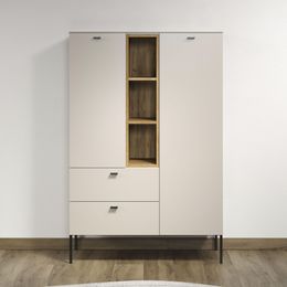 Highboard Places of Style "San Pedro", kaschmir und eiche, B:93cm H:140cm T:42cm, FSC-zertifizierter Holzwerkstoff, Metall, Sideboards, Highboard, 2 Türen, 2 Schubkasten & Soft-Close - (B/T/H) 93/42/140 cm