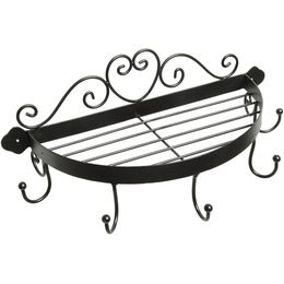 Wandregal AMBIENTE HAUS "Regal halbrund mit Haken in Schwarz", schwarz, B:39 H:16 T:21, Schmiedeeisen, Regale
