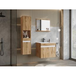 Badmöbel-Set Welltime "COIN", braun (votan eichefarbe, votan eichefarbe), B:100cm H:131,5cm T:45,5cm, ABS-Kunststoff, Hartfaserplatte, Holzwerkstoff, Kastenmöbel-Sets, grifflose Badmöbel-Set, 3 Dekorplatten in verschiedenen Farben