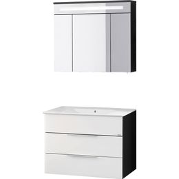 Waschtisch Fackelmann "Waschplatz-Set KARA", weiß (korpus anthrazit, fronten mit lackiertem glas weiß, anthrazit), B:80cm T:51cm, Waschtische, 3-teilig