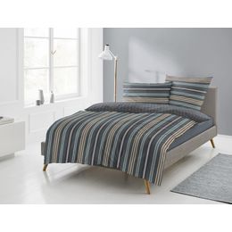Wendebettwäsche Irisette "Sky 8421", blau, B/L: 155cm x 200cm, 1 Stk., 1 Stk., Mako-Satin, B/L: 80cm x 80cm, 2 Stk., Mako-Satin, Obermaterial: 100% Baumwolle, Bettwäsche, edel und hochwertig