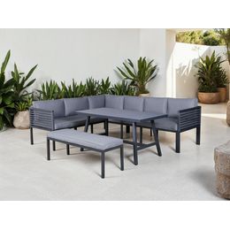 Gartenlounge-Set Konifera "Ecklounge »Edessa«", grau (dunkelgrau, grau,), Aluminium, Sitzmöbel-Sets, Armlehne mit Seilgeflecht und Nonwood-Latten