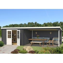 Gartenhaus Lasita Maja "St. Louis", grau (carbongrau), ohne Fußboden, Rückwand, ohne Dacheindeckung, Holzwerkstoff, Gartenhäuser, mit Anbau