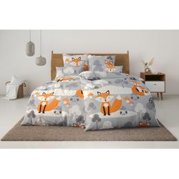 Bettwäsche my home "Physalis", orange (orange, grau), B/L: 135cm x 200cm, 1 Stk., 1 Stk., Linon, B/L: 80cm x 80cm, 2 Stk., Linon, Obermaterial: 100% Baumwolle, Bettwäsche, in Gr. 135x200 oder 155x220 cm, 100% Baumwolle, mehrere Designs