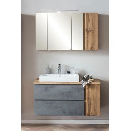 Badmöbel-Set Welltime "Sölden", grau (oxid beton), B:105cm H:200cm T:47cm, MDF, Kastenmöbel-Sets