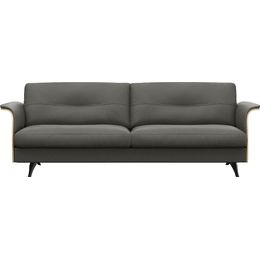 3-Sitzer FLEXLUX "Glow bequem und komfortabel durch hochwertigen Sitzaufbau, Designsofa", grau (warm mineral), B:224cm H:81cm T:91cm, 100% Echteder, Sofas, Skandinavisches Design, In hochwertiger Verarbeitung
