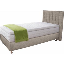 Boxspringbett, beige, B:135cm L:210cm, Microvelours (100% Polyester);Strukturstoff (77% Polyester und 23% Viskose);Bonnell-Federkern-Matratzenbezug: 100% Polyester;Kaltschaum-Matratzenbezug: Frottee 100% Polyester, Westfalia Schlafkomfort, Komplettbetten, Boxspringbett