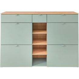 Schuhschrank Innostyle "Bari Schuhschrank mit Schubkästen, BxHxT 7148x103x38 cm", grün (schilfgrün), B:148cm H:103cm T:41cm, Holzwerkstoff, MDF, Schränke, 4 Klappen, 12 Fächer, Softclose, ABS Kantenschutz