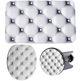 Badaccessoire-Set Sanilo "Comfort", grau, Holz, Badaccessoires-Sets, bestehend aus WC-Sitz, Badteppich und Waschbeckenstöpsel