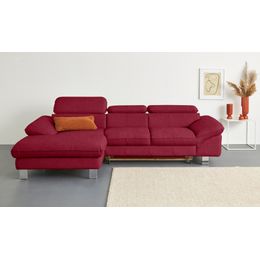 Ecksofa COTTA "Driver L-Form", rot (coral), B:268cm H:73cm T:169cm, LEDER BEEFY (ein abgedecktes Spalt-Rindsleder) im Sitz und R&uuml;cken (Korpus in Kunstleder);Luxus-Kunstleder;Kunstleder SOFTLUX;NaturLEDER (echtes Rindsleder), R&uuml;ckseite mit schwarzem Spannstoff bezogen, Sofas, Ecksofa, mit Kopfteilverstellung, wahlweise mit Bettfunktion & Bettkasten, Topseller