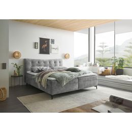 Boxbett ED EXCITING DESIGN "Melrose", grau, B:162cm L:210cm, 100% Polyester, Komplettbetten, Boxspringbett, inkl. Topper