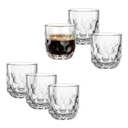 Espressoglas Leonardo "GOCCE, 90 ml, 6er-Set", transparent, H:5,6cm Ø:5,2cm, Glas, Trinkgefäße, 1. Variante, mit Tropfenrelief