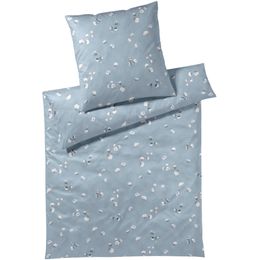 Bettwäsche Elegante "Cotton Flower", blau (bleu), B/L: 135cm x 200cm, 1 Stk., 1 Stk., Mako-Jersey, B/L: 80cm x 80cm, 2 Stk., Mako-Jersey, Obermaterial: 100% Baumwolle, Bettwäsche, angenehmes Hautgefühl